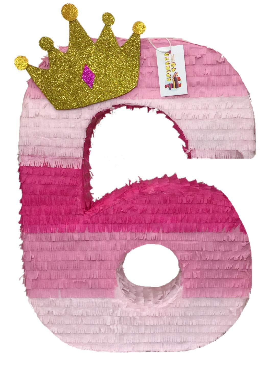 APINATA4U 20'' Tall Number Six Piñata with Gold Glitter Crown Princess ...