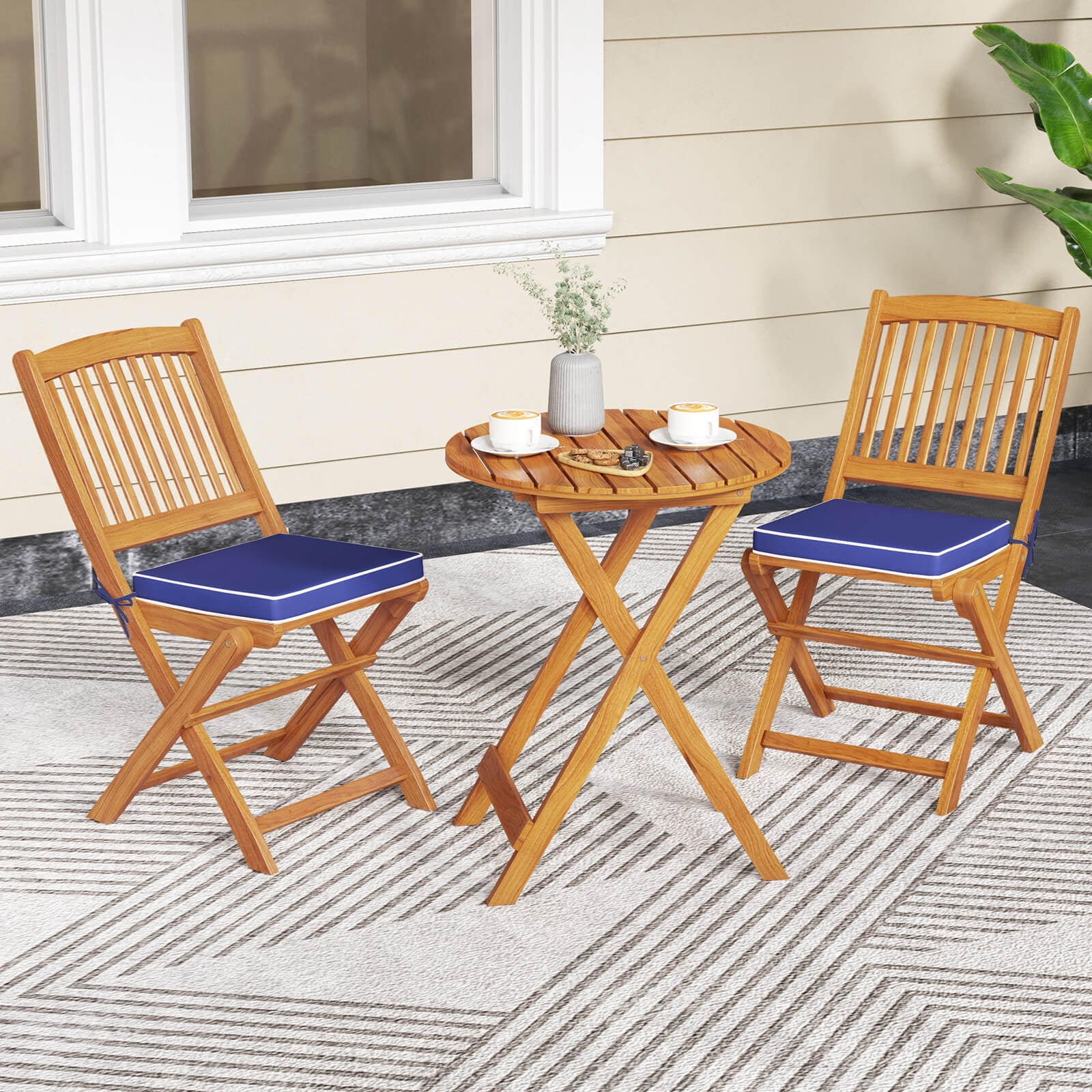 Click here for Costway 3 Pcs Acacia Wood Patio Bistro Set Folding... prices