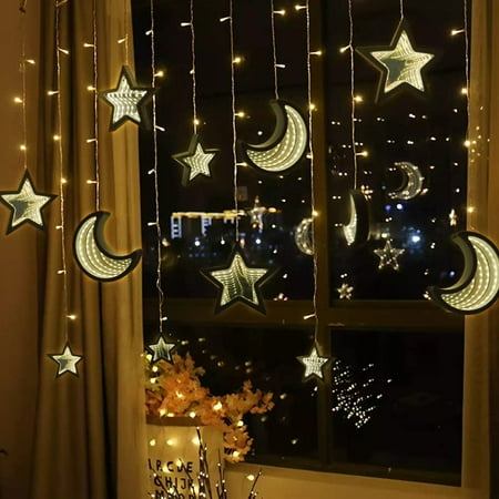 Moon and Stars Lights Moon String Lights 8 Modes Infinity Mirror String ...