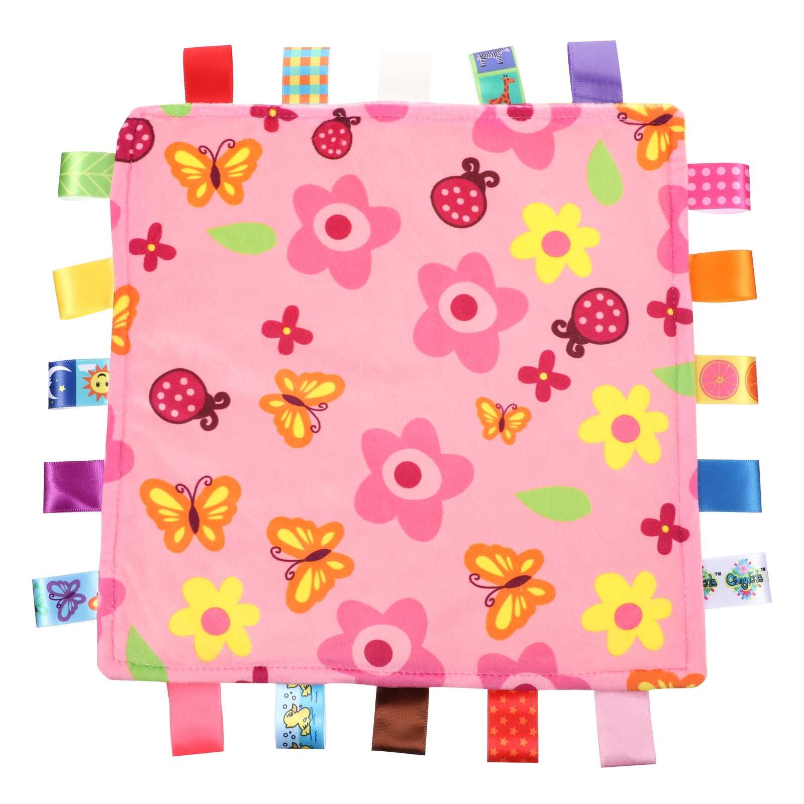 1Pc Pink Flower Security Blankets with Colorful Tags Infants Plush ...