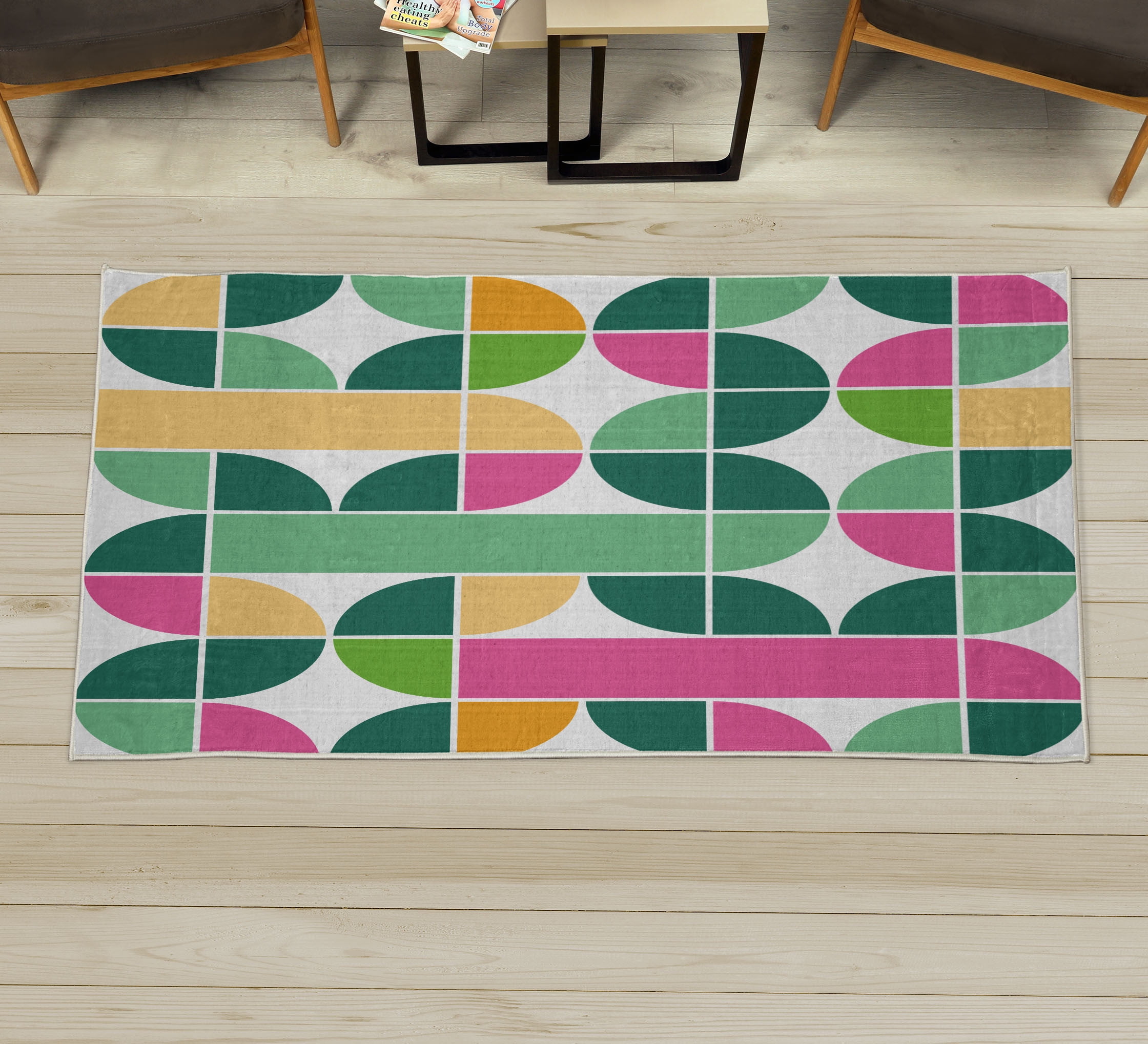 Retro Decorative Rug, Pop Art Funky Unusual Geometric Forms Mosaic ...