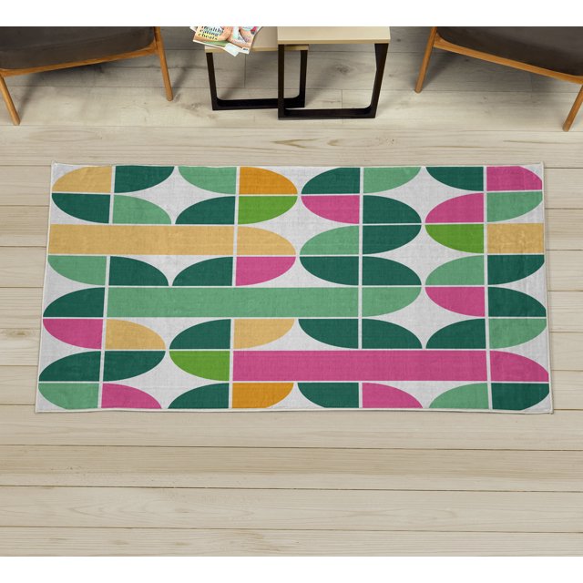 Retro Decorative Rug, Pop Art Funky Unusual Geometric Forms Mosaic ...
