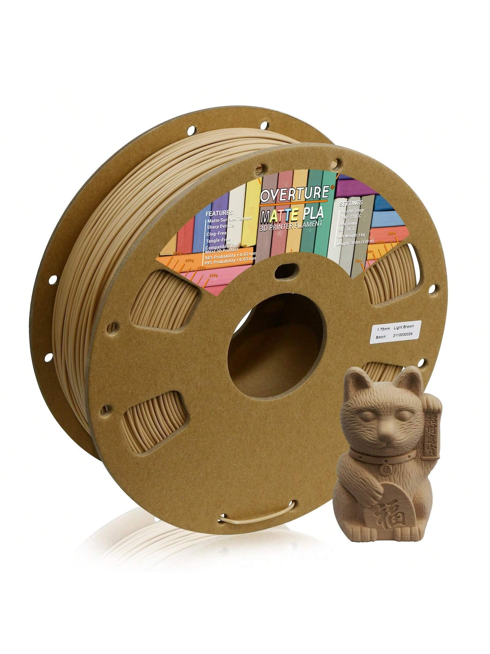 OVERTURE PLA Matte Filament 1.75mm, Matte PLA Roll 1kg Cardboard Spool ...