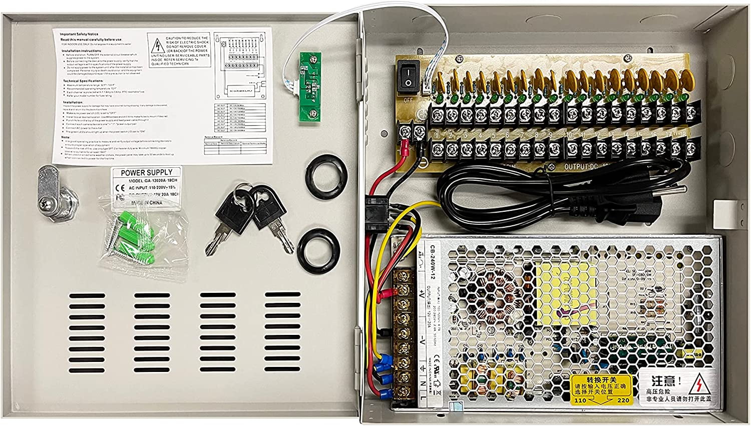 18 Channel 18 Port Power Box Security Camera 12V DC 20A Amp CCTV DVR ...