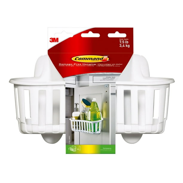 Command Under Sink Cabinet Caddy, White, Holds 7.5lbs, 1 Caddy ...