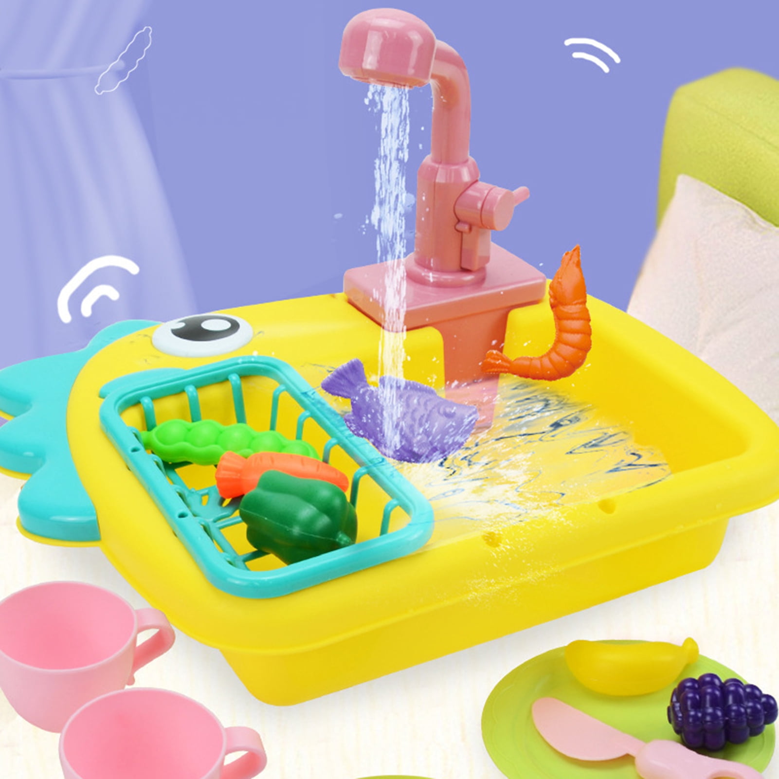 Kitchen Play Sink Toys, 16 Piece Pretend Play Toy for Boys and Girls ...