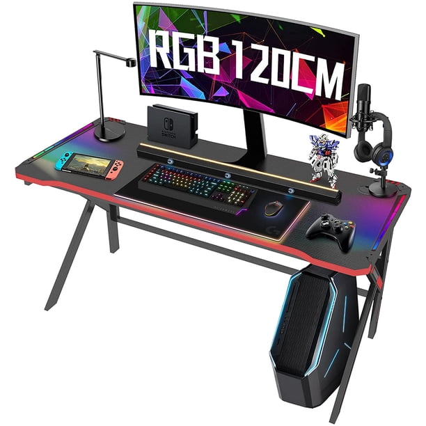 UTAH-Gaming Desk, RGB Light PC Computer Gaming Desk, 120x60cm(47x24inch ...