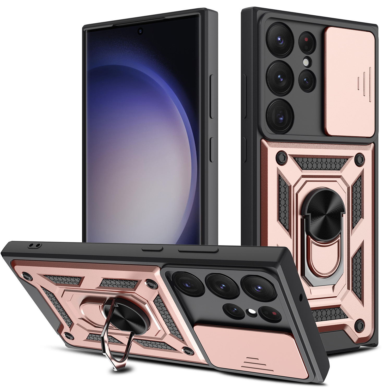 Elegant Choise Camera Lens Cover Phone Case with Ring Stand for Samsung Galaxy S23 Ultra/S23 ...