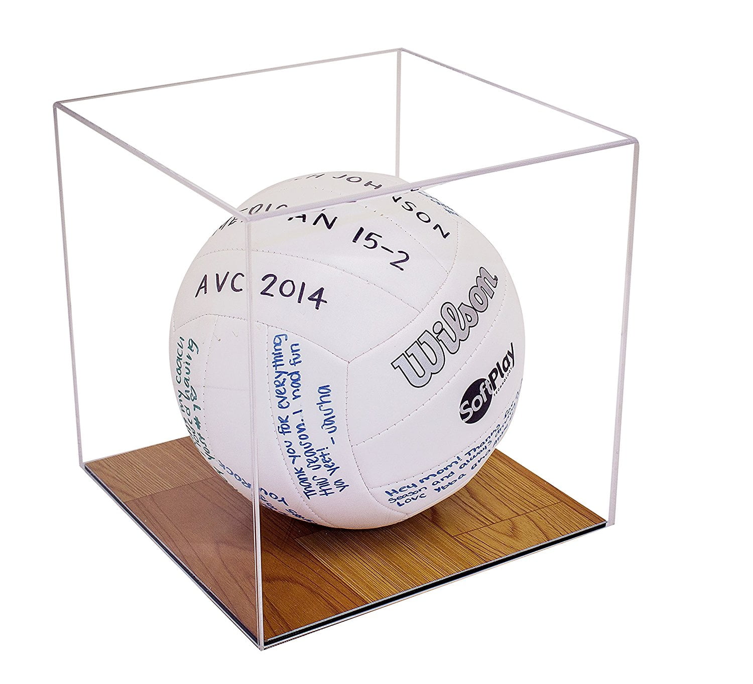 Deluxe Clear Acrylic Volleyball Display Case with Simulated Wood Floor ...