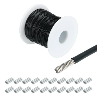 1/8" Coated to 3/16" Diameter, 7x7 Construction, Black Vinyl Coated ...