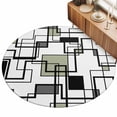 Abstract Geometric Lines Art Round Rug 5ft Green Black Color Block ...