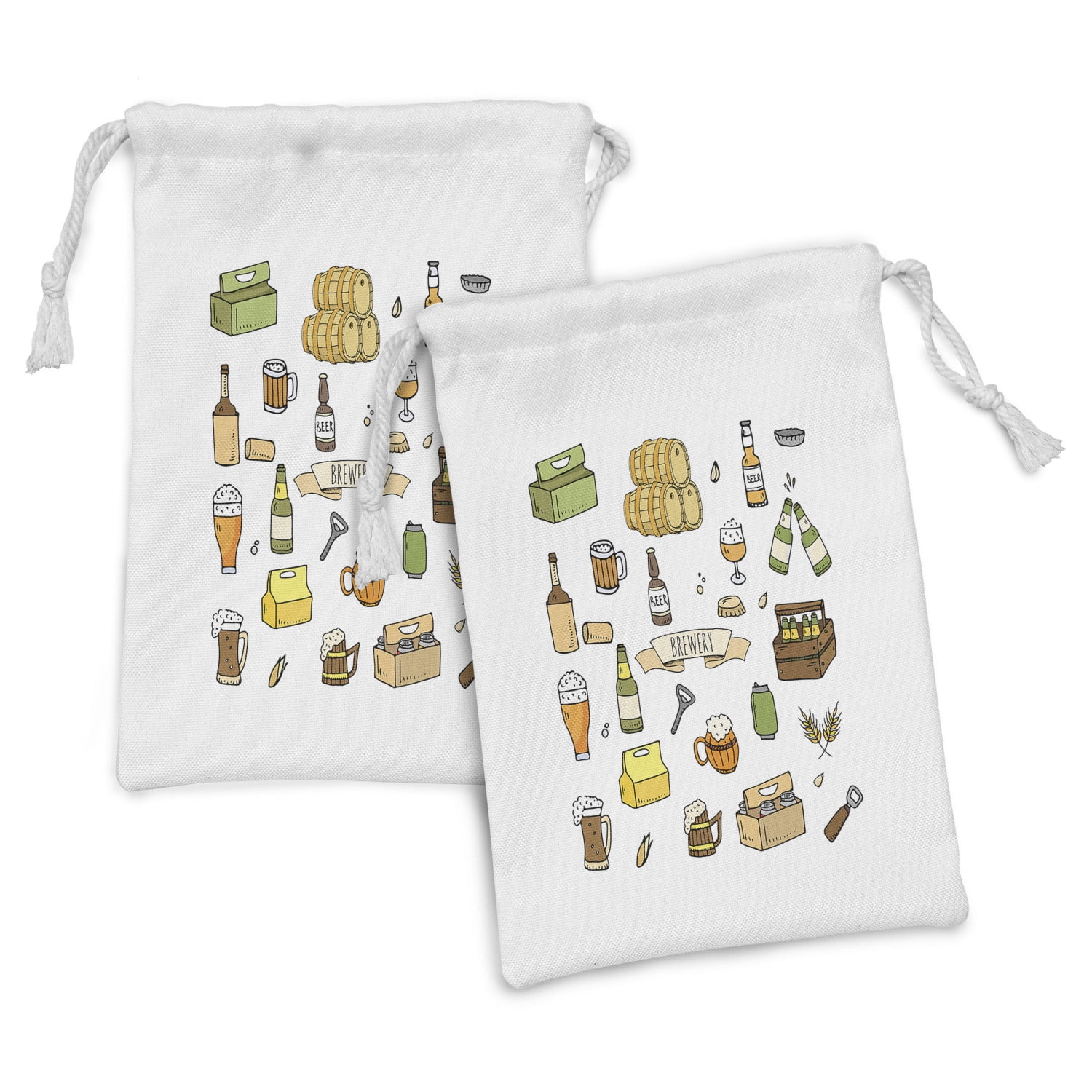 Beer Fabric Pouch Set of 2, Hand Drawn Brewery Alcohol Pub Beer Mug ...