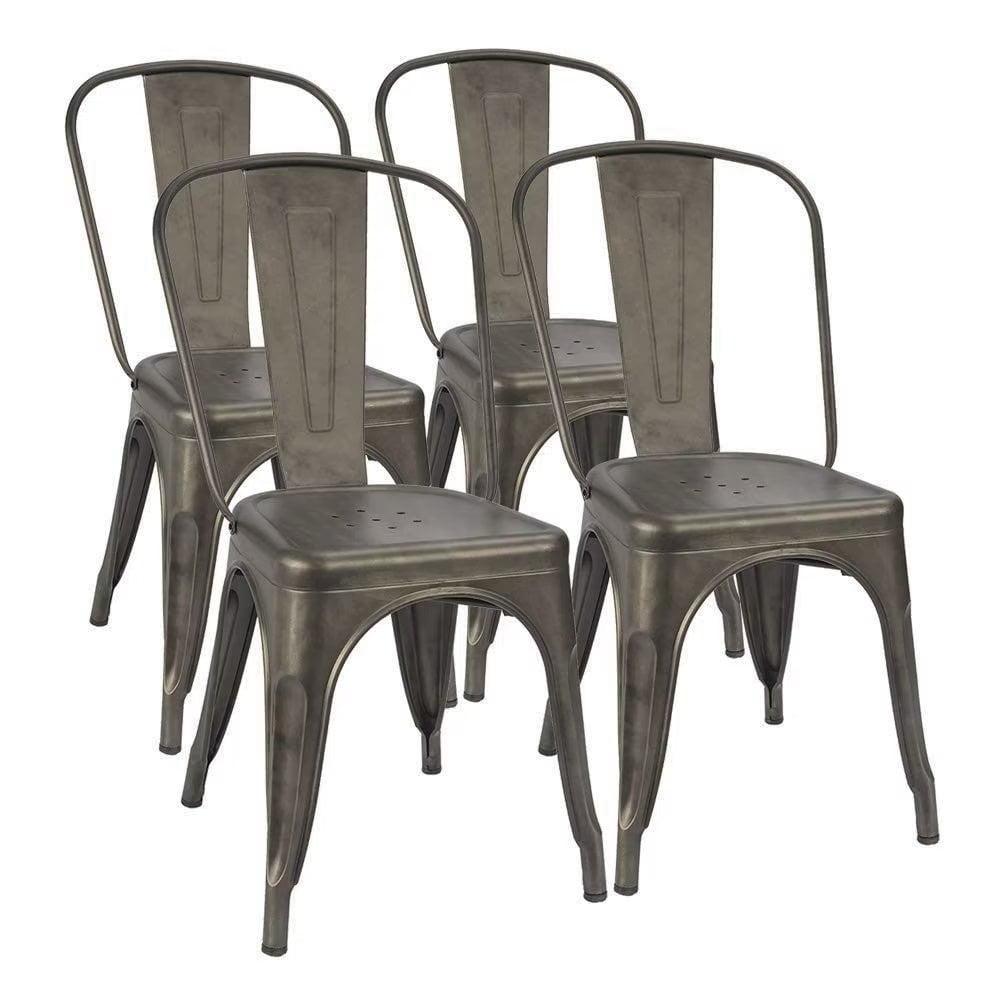Vineego 4-Piece Metal Dining Chair Set Indoor-Outdoor Use Stackable ...
