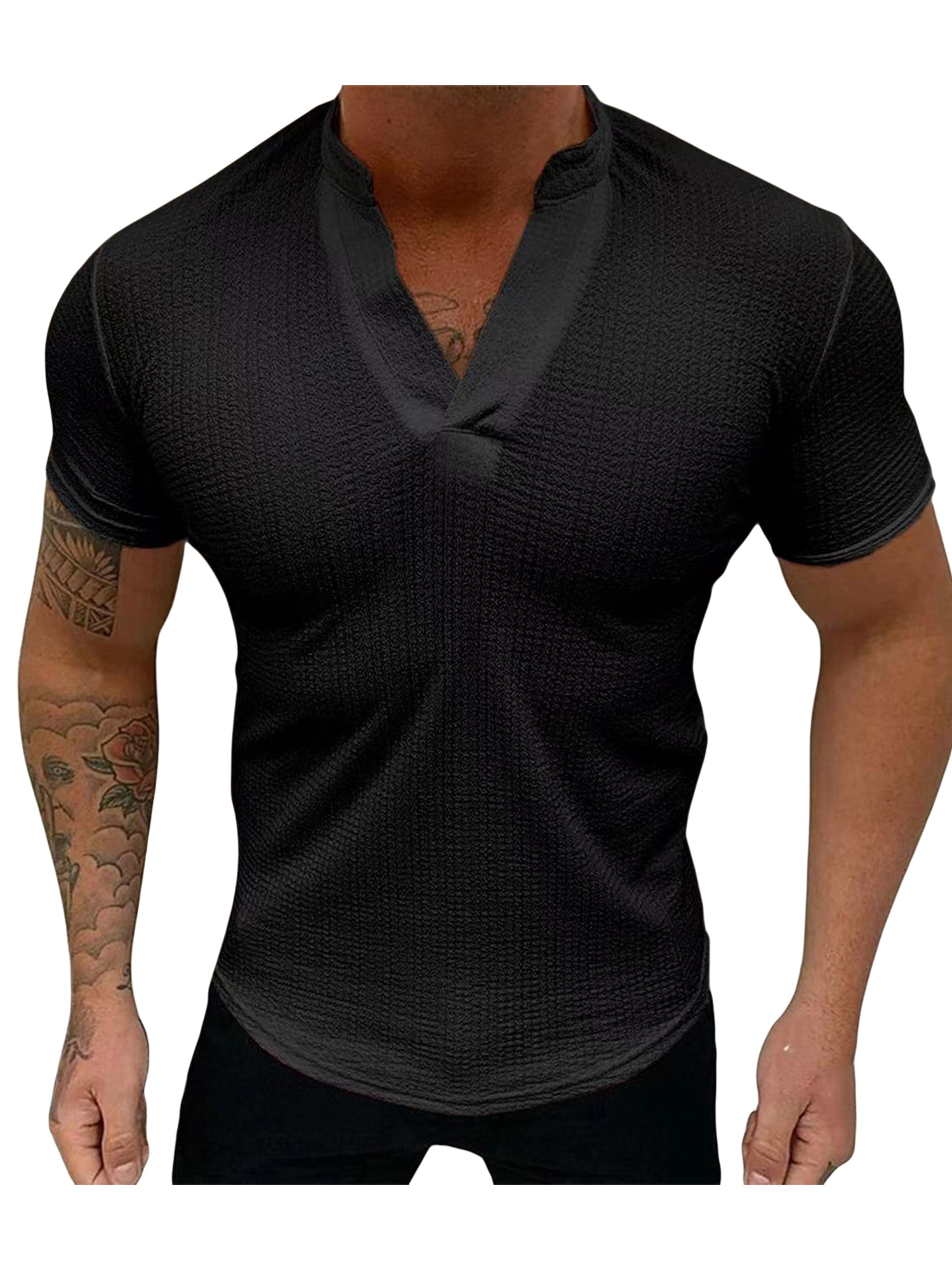 SAYOO - Camiseta informal de verano para hombre, manga corta, color sólido, textura de rejilla ...