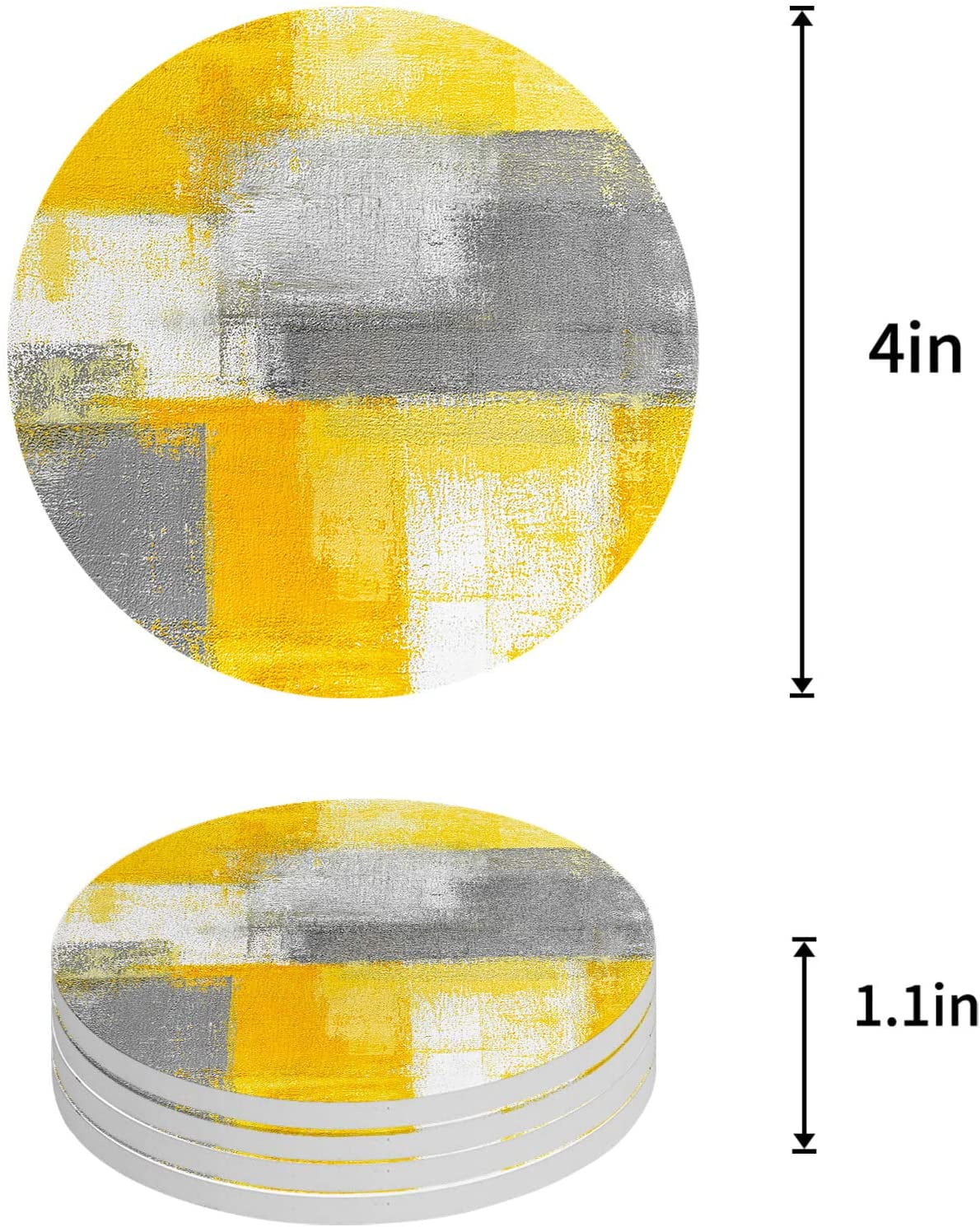 FMSHPON Geometric Abstract Oil Painting Style Yellow Set of 6 Round ...
