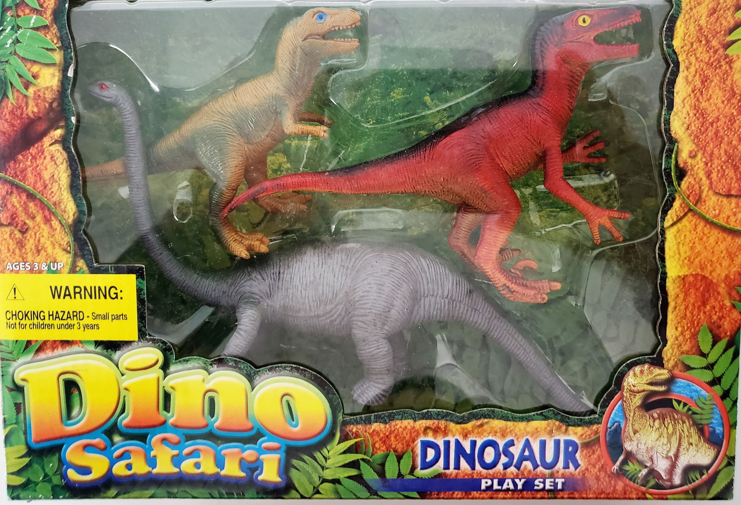 Dino Safari Dinosaur Playset Set Of 3 Raptor, Brontosaurus, T-rex
