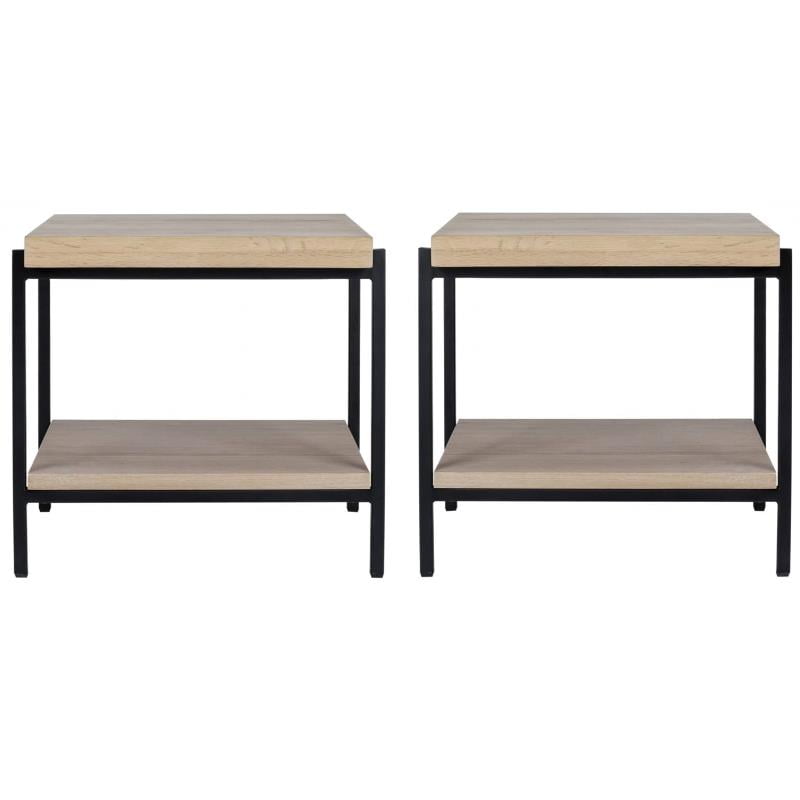Home Square Wood and Metal legs Side Table in Natural - Set of 2 ...