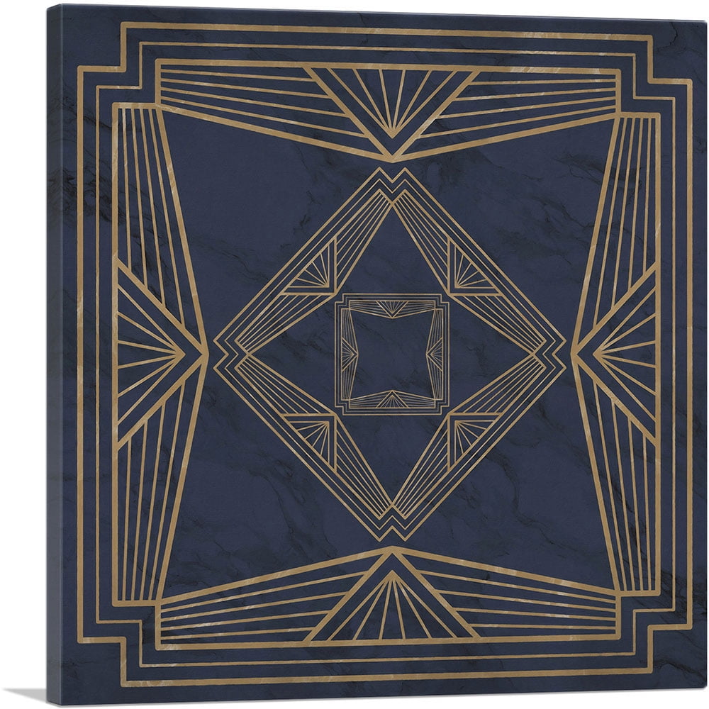 ARTCANVAS Art Deco Tan Geometric Lines on Navy Blue Canvas Art Print ...
