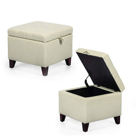 Asense Fabric Square Storage Ottoman Footstools with Wooden Legs ...