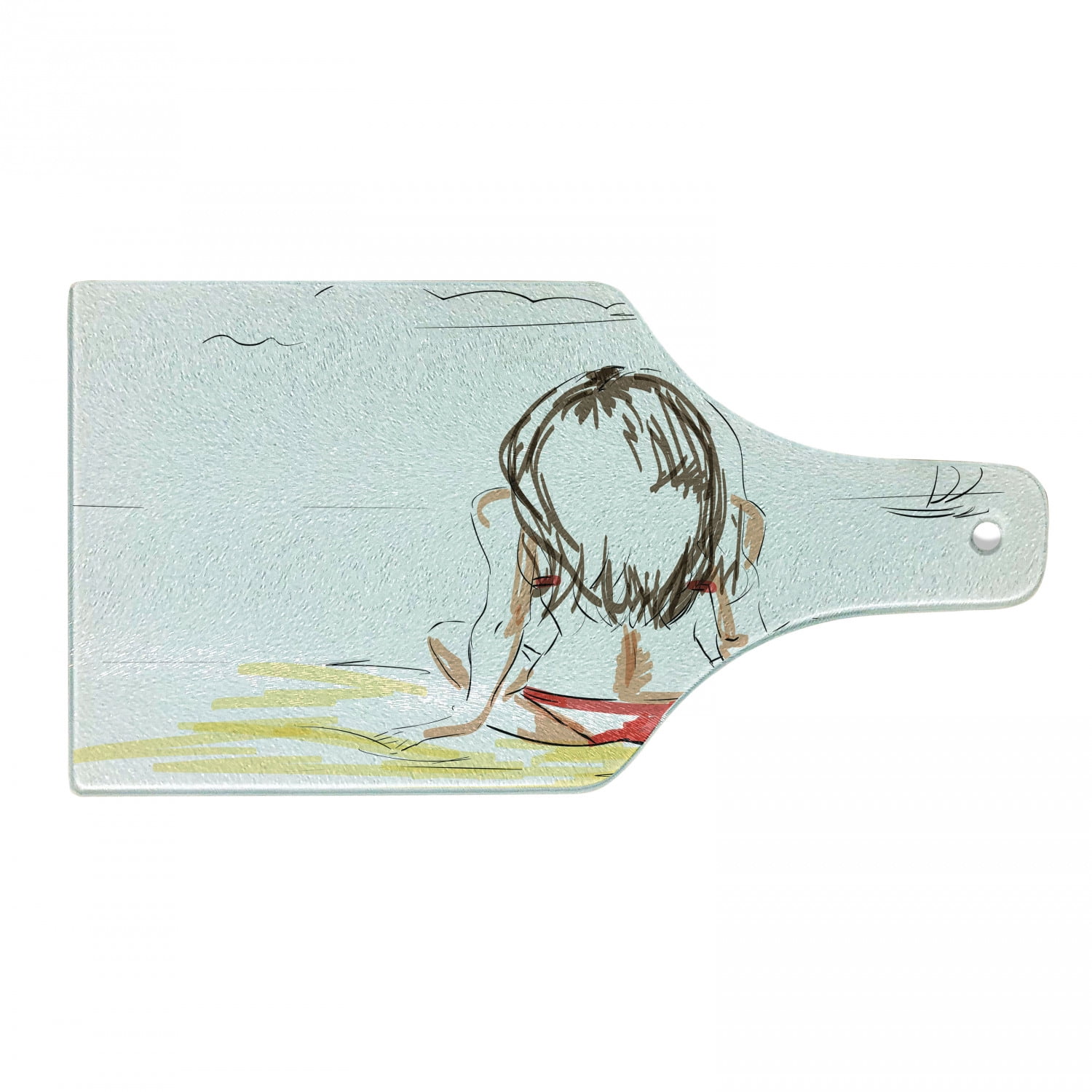 Summer Cutting Board, Sketch of a Girl on Beach Summer Holiday on Sand ...
