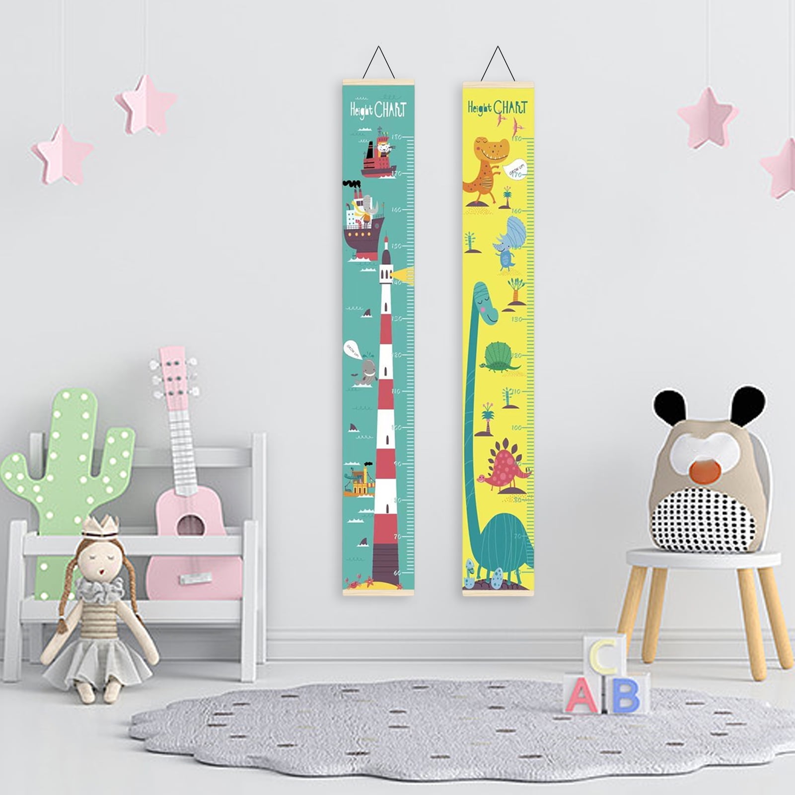 wirlsweal Wall Hanging Height Chart Cartoon Design Wooden Baby Height ...