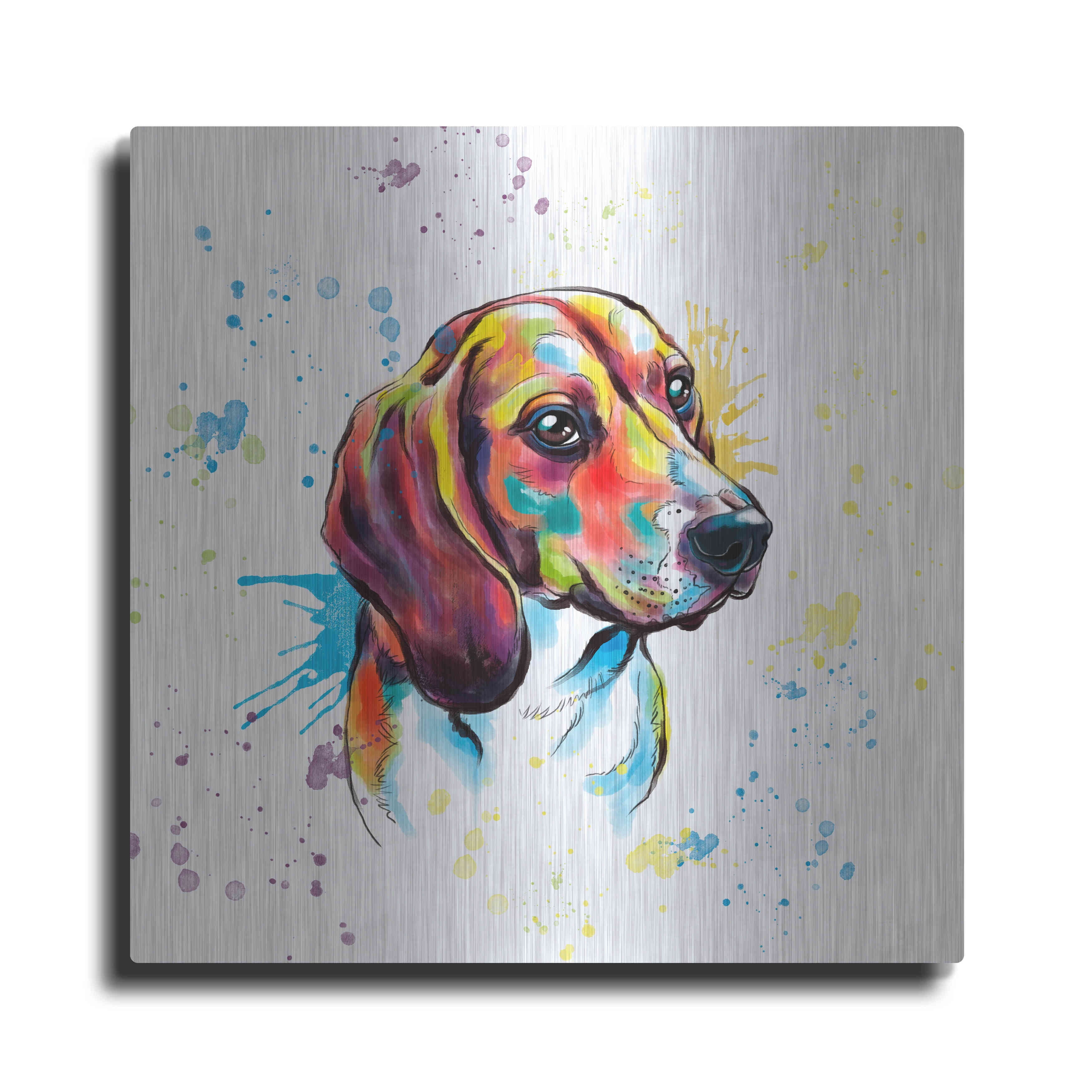 Luxe Metal Art 'Colorful Watercolor Beagle' by Furbaby Affiliates ...
