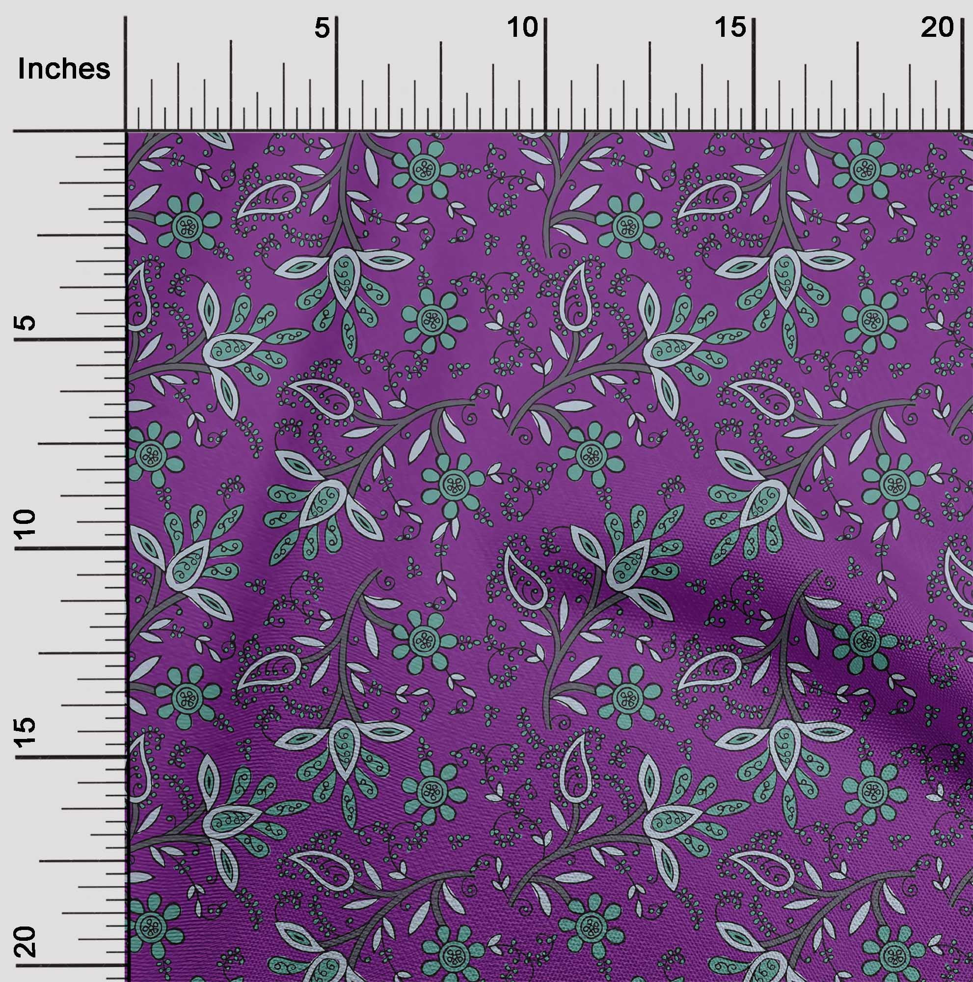 oneOone Cotton Poplin Fabric Leaves & Floral Block Print Fabric By The ...