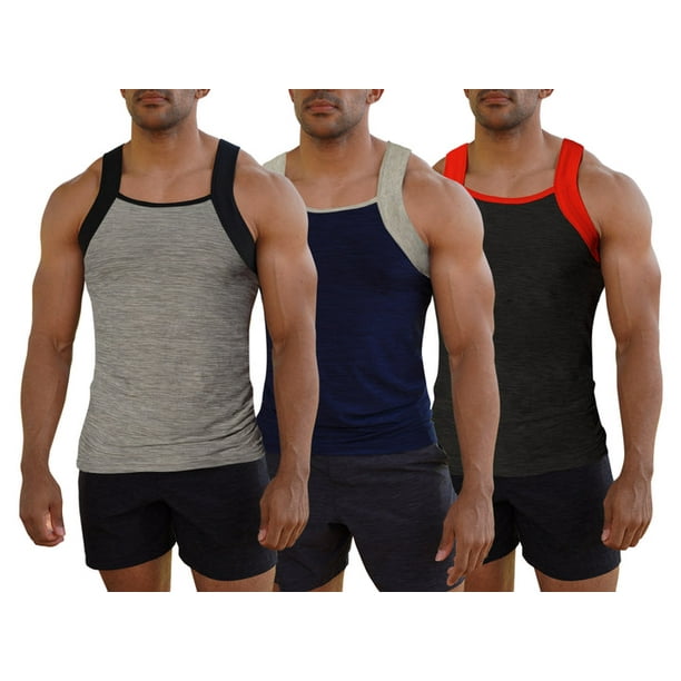 Different Touch 3 Pack Dry Fit Square Cut Style Contrast Color Tank ...