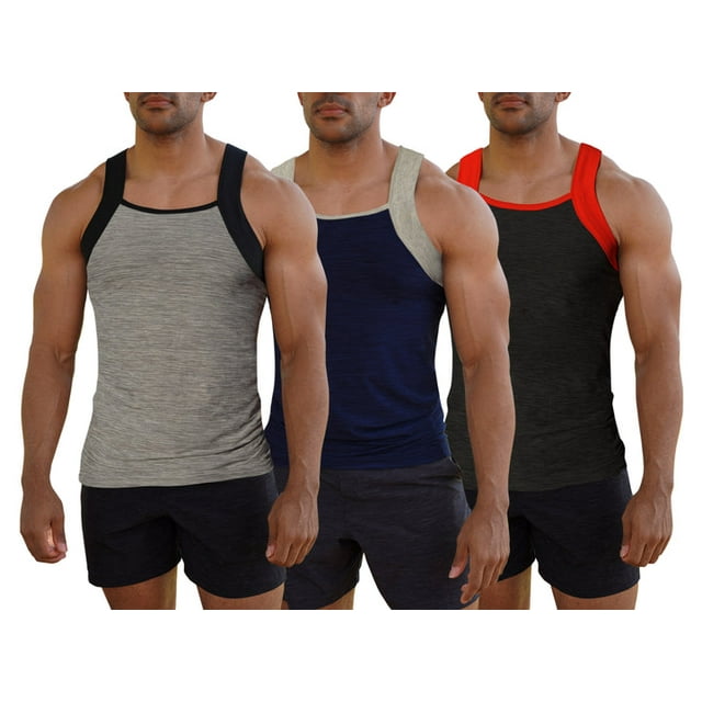 Different Touch 3 Pack Dry Fit Square Cut Style Contrast Color Tank ...