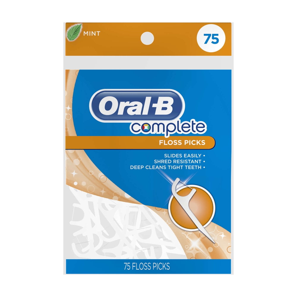 Oral-B Complete Dental Floss Picks, Mint, 75 Count - Walmart.com ...