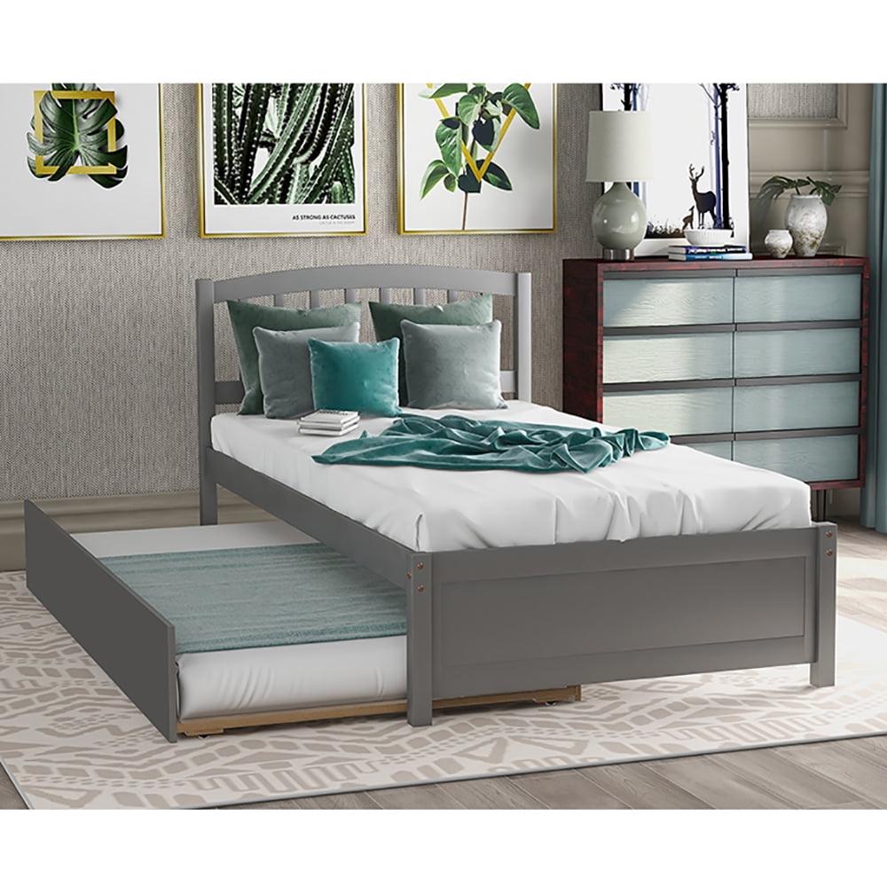 Topcobe Twin size Platform Bed, Wood Bed Frames with Trundle - Walmart.com Topcobe Twin size Platform Bed, Wood Bed Frames with Trundle - Walmart.com