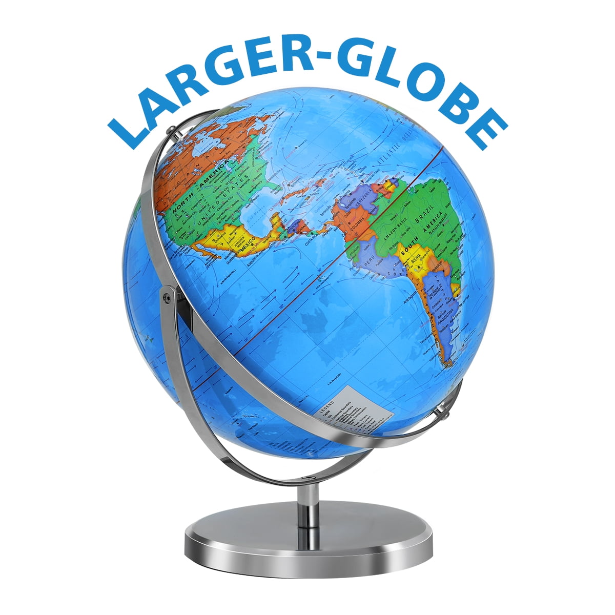BSHAPPLUS® 15.4'' Tall Globe,Globe of the World with Stainless Stand,720° Spin World Globe for ...