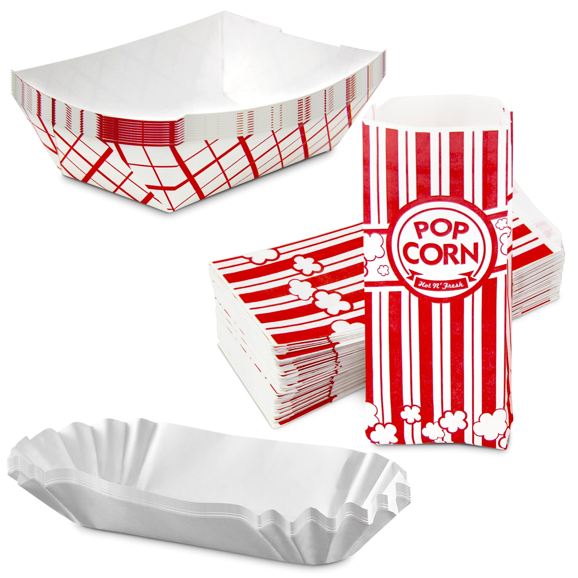 [125 Trays, 125 Bags, 125 Fluted Trays] - 2 lb Red White Paperboard ...