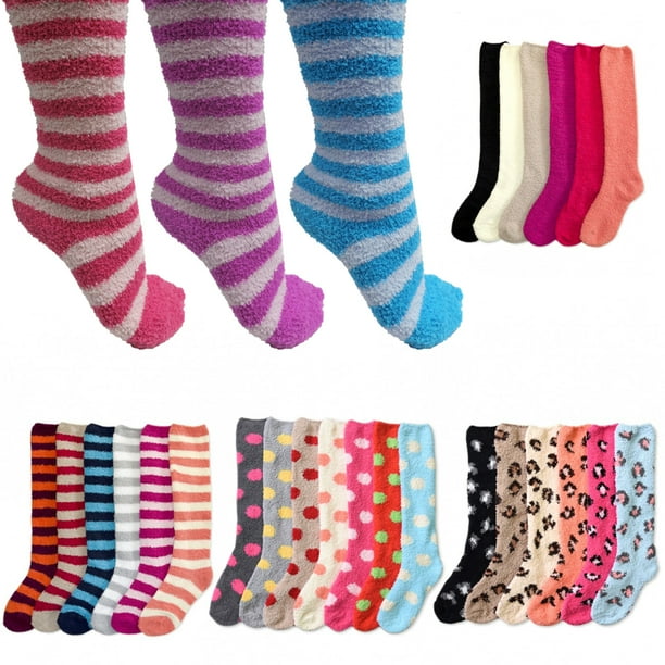 3 Pairs Women Girl Winter Socks Cozy Fuzzy Slipper Long Knee High Warm ...