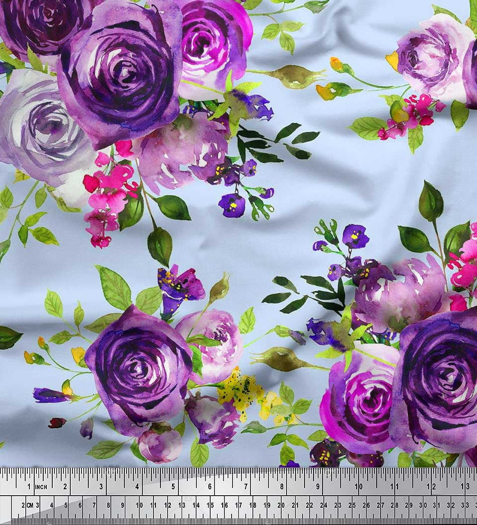 Soimoi Velvet Fabric Leaves & Rose Flower Print Fabric by the Yard 58 ...