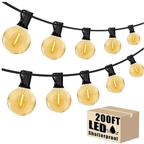 DAYBETTER 200ft Outdoor String Lights,30W E12 G40 with 100 Edison ...