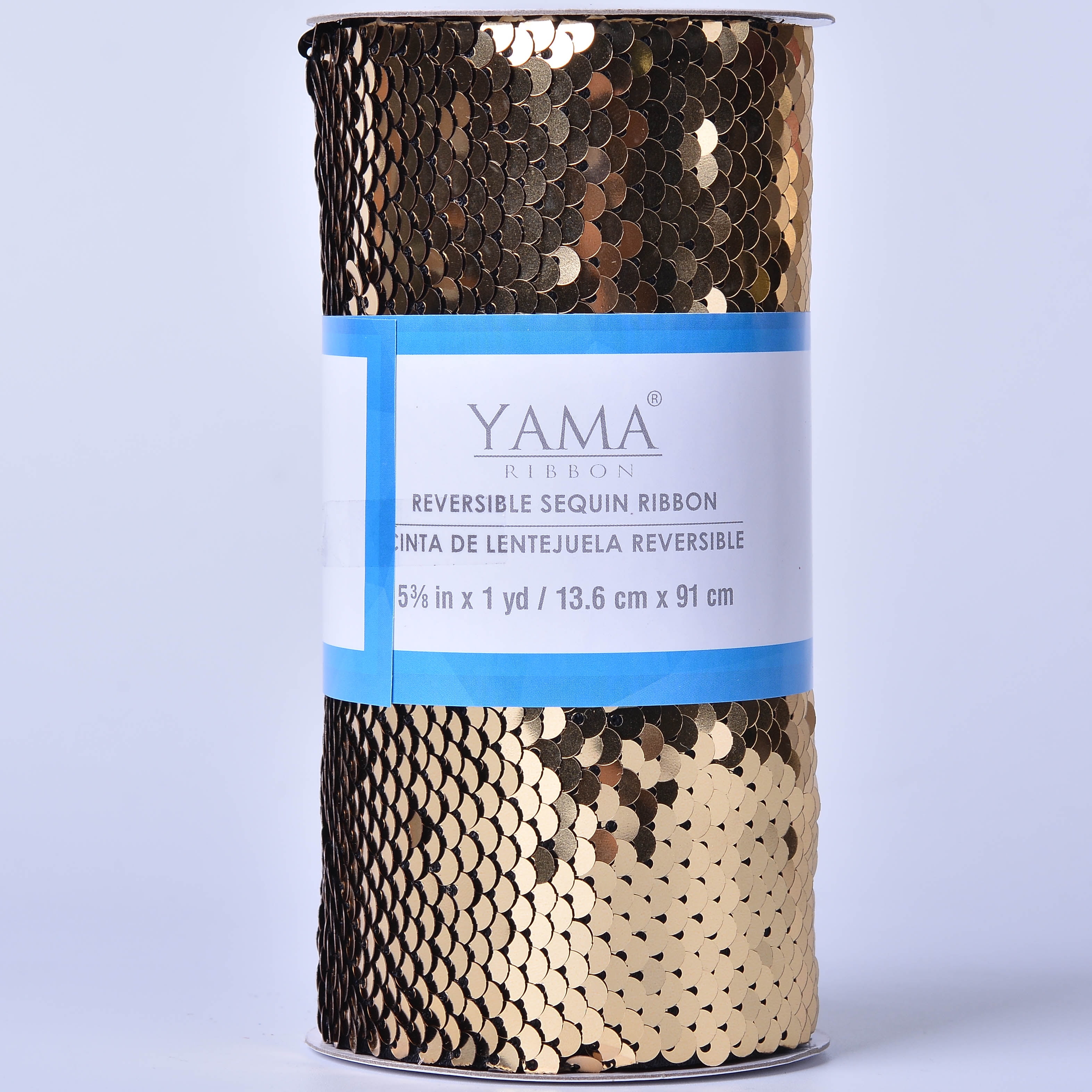 Yama Ribbon, 5-3/8inch Reverse Sequin Ribbon Gold/Black, 3 feet ...
