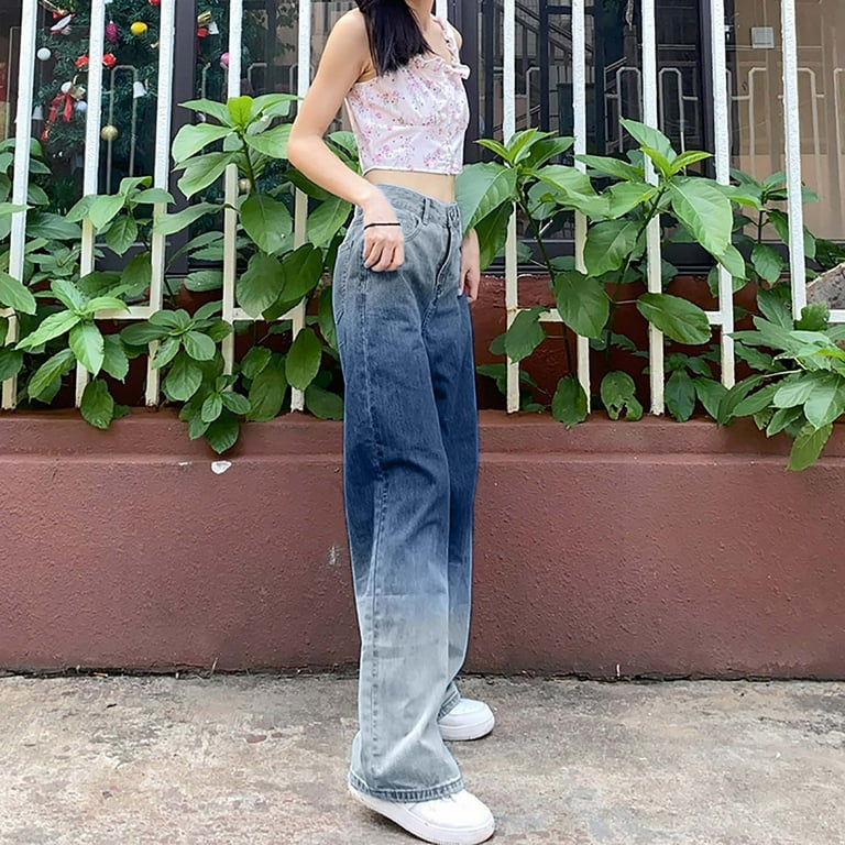Women's High Waist Boyfriends Jeans Gradient color Wide Leg Women's High Waist Boyfriends Jeans Gradient color Wide Leg