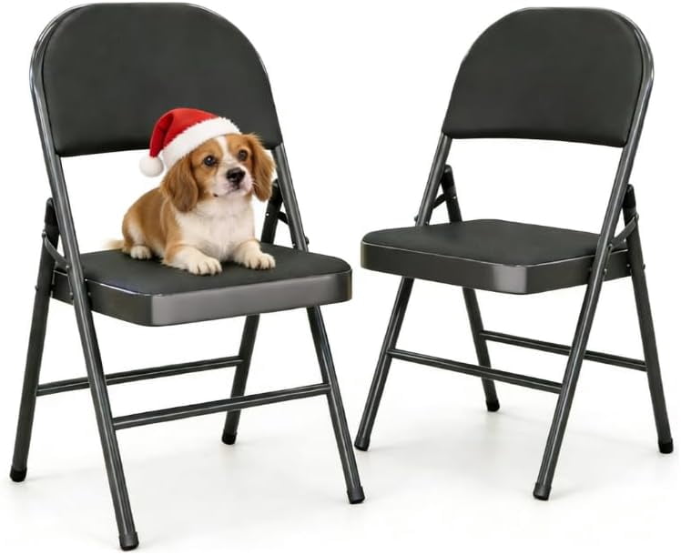 YLGJ Metal Folding Chairs Set of 2, PU Padded Stackable Black - Walmart.ca