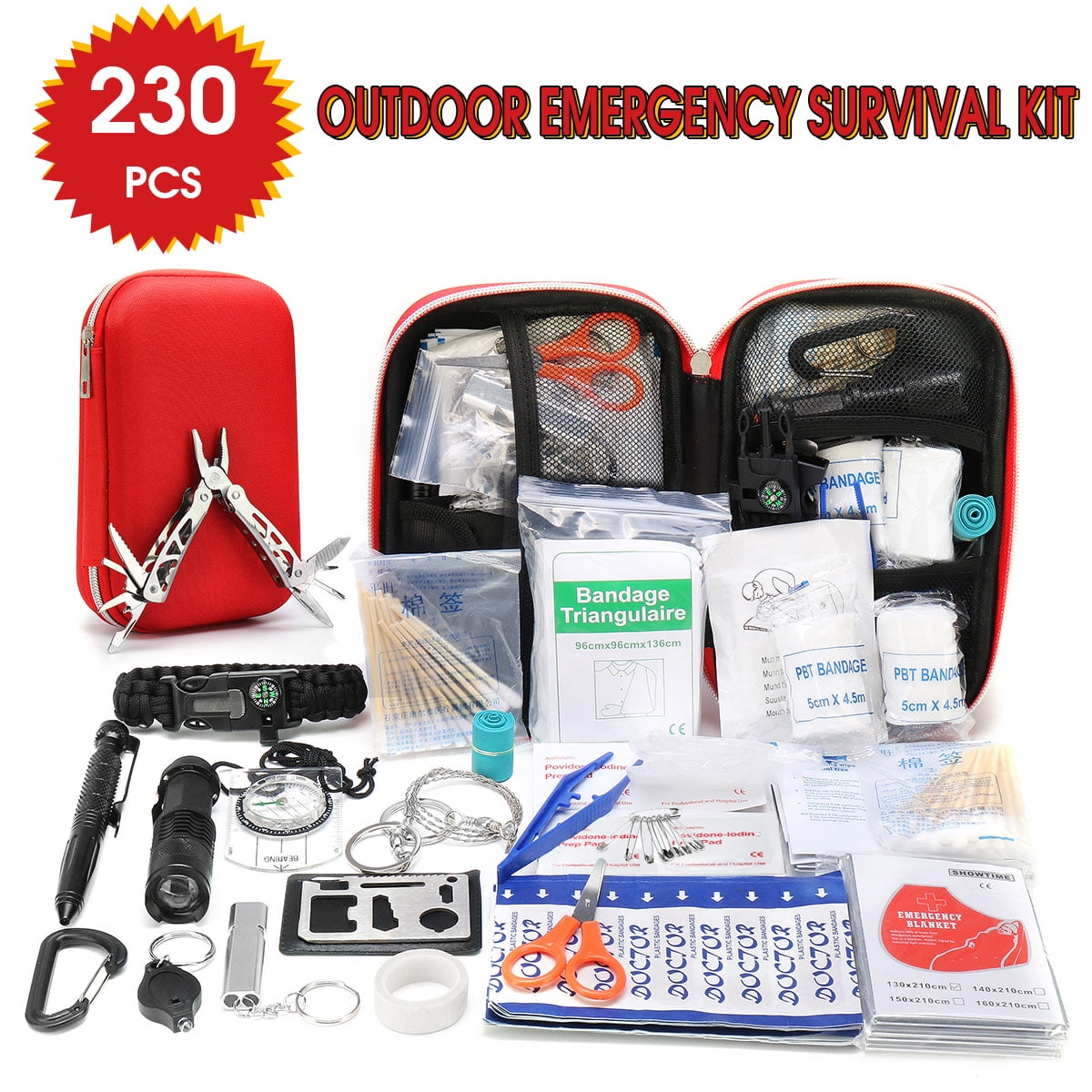 230pcs /12pcs SOS Emergency First Aid Kit Equipment Box Family Camping ...