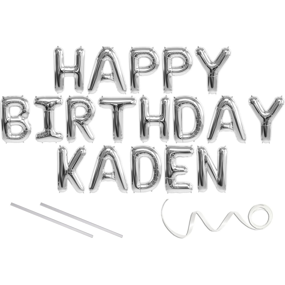 Kaden, Happy Birthday Mylar Balloon Banner - Silver - 16 inch Letters ...
