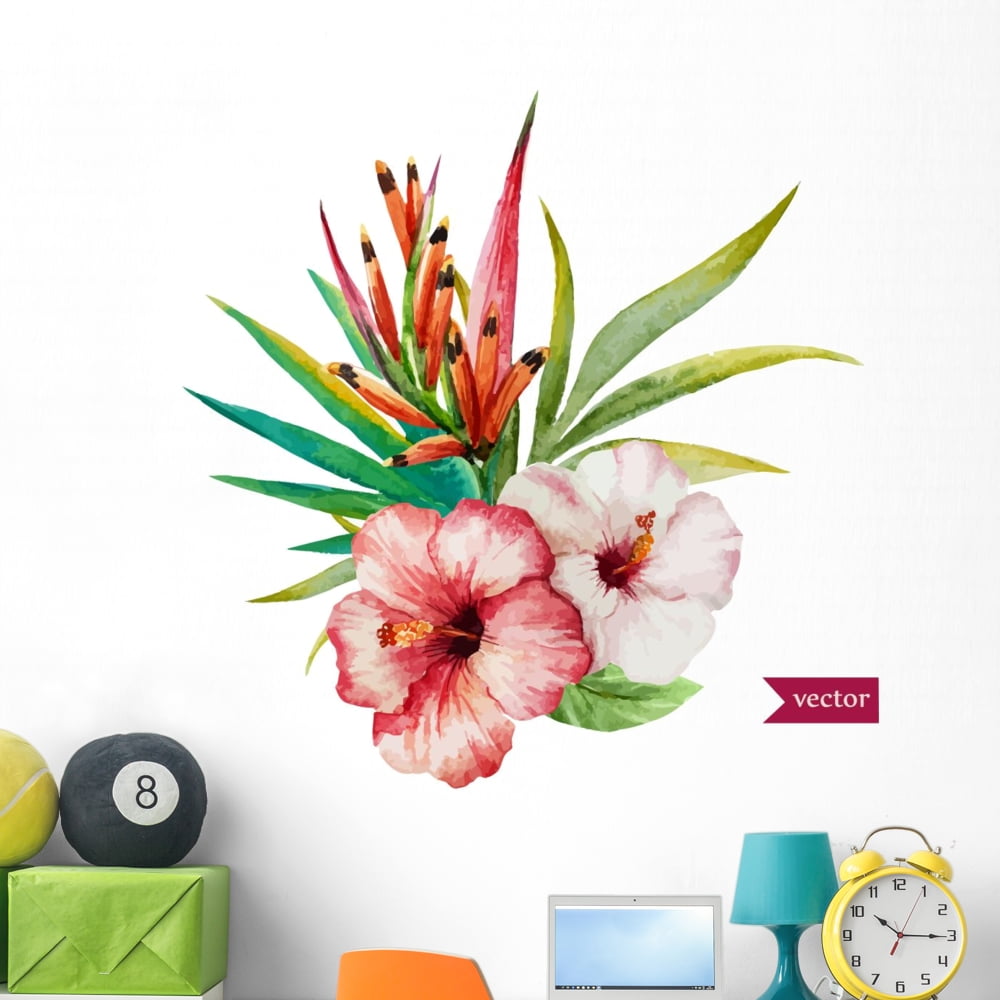 Nice Tropical Flowers Wall Decal Sticker, Wallmonkeys Peel & Stick ...
