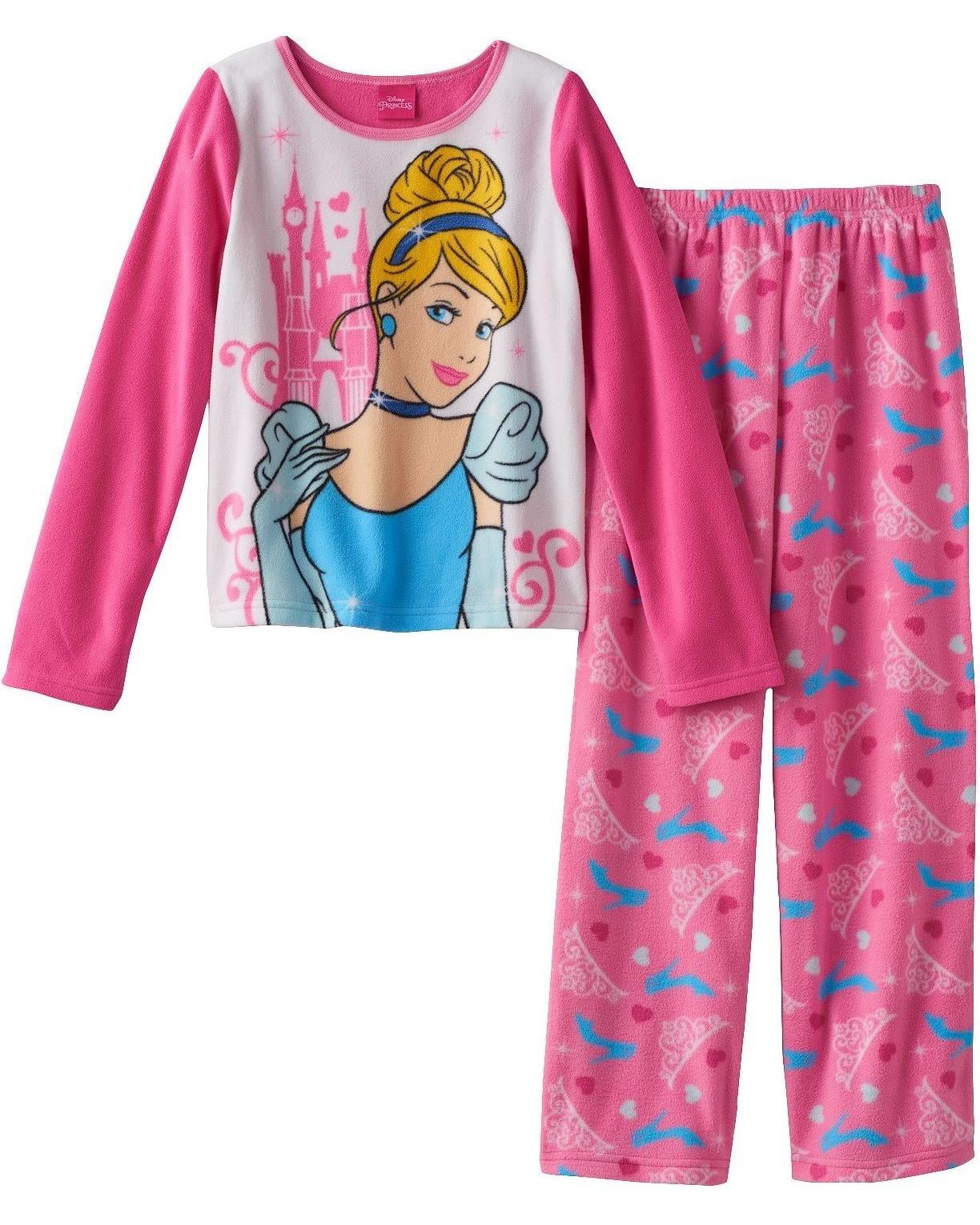 Disney Girls Pajama Pink Fleece Top and Pants Sleepwear Set, Cinderella ...