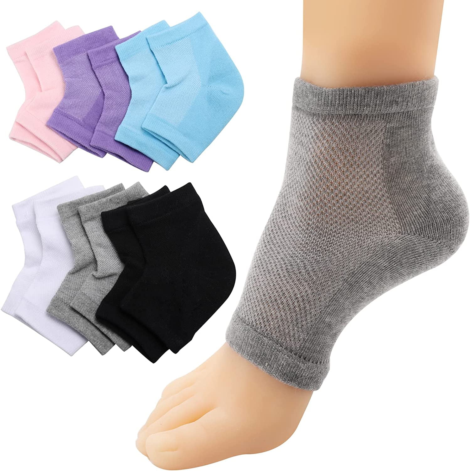 6 Pairs Moisturizing Heel Socks, Gel Toeless Spa Socks for Dry Cracked ...