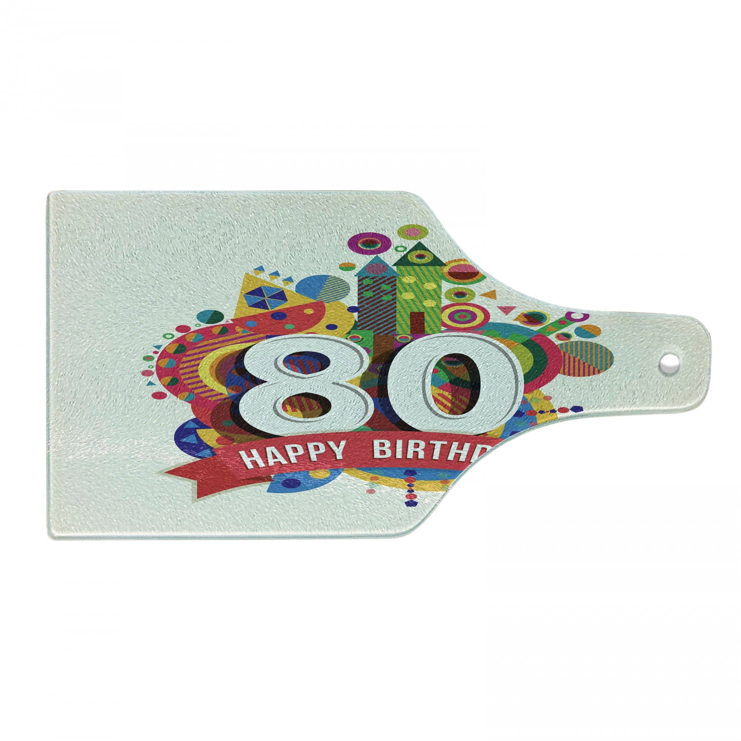 80th Birthday Cutting Board, Happy Party Ribbon Geometrical Castle Boat ...