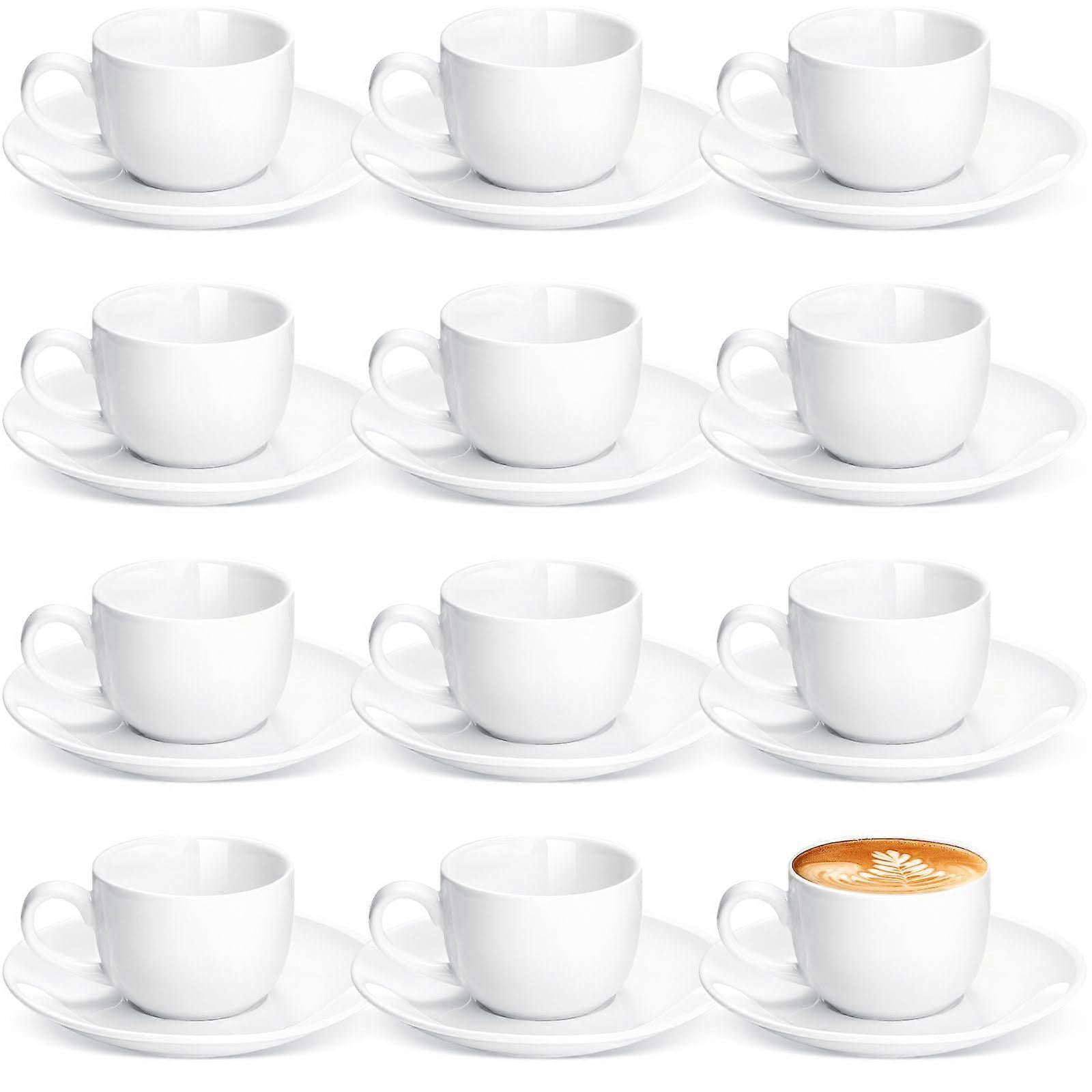 12 Set White Ceramic Espresso Cups with Saucers Cafe for Mocha Barista ...