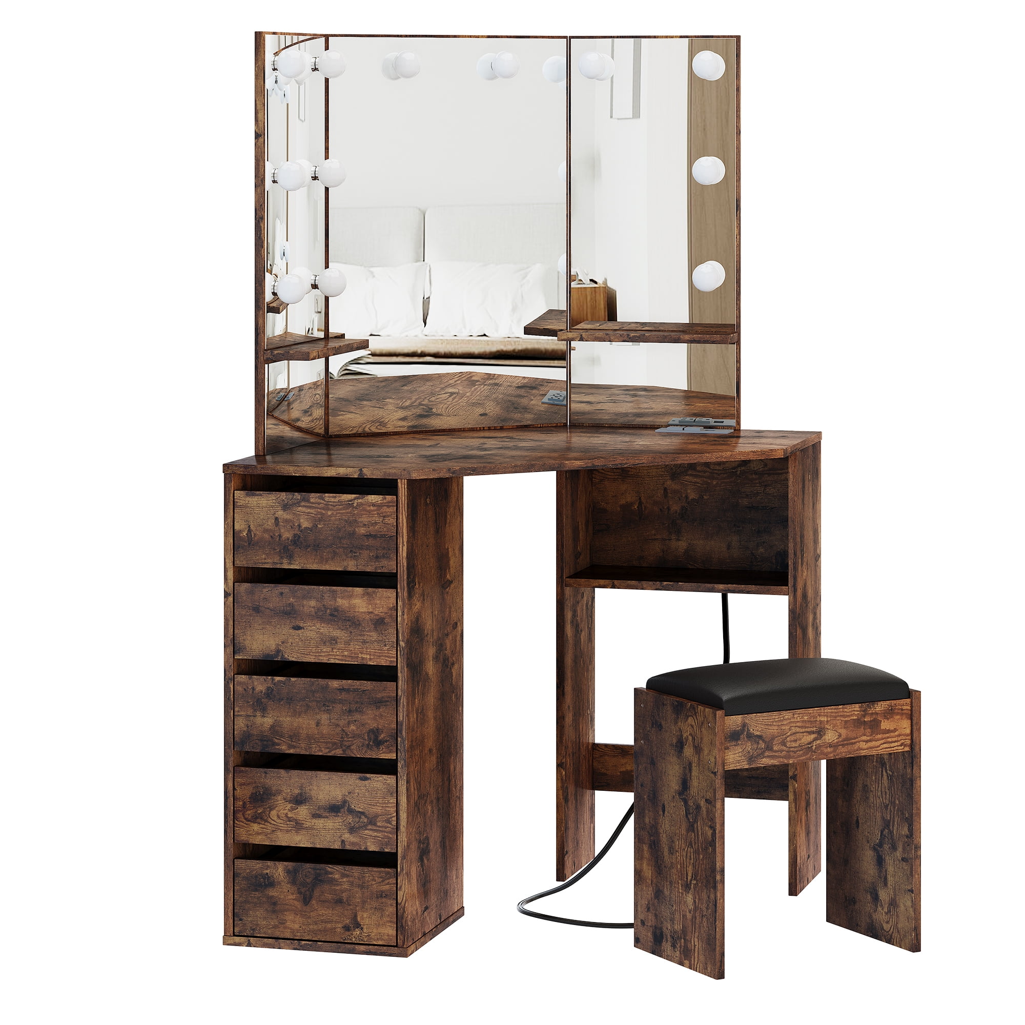 Click here for Zzistar Vanity Desk With 5 Roating Drawers  Corner... prices