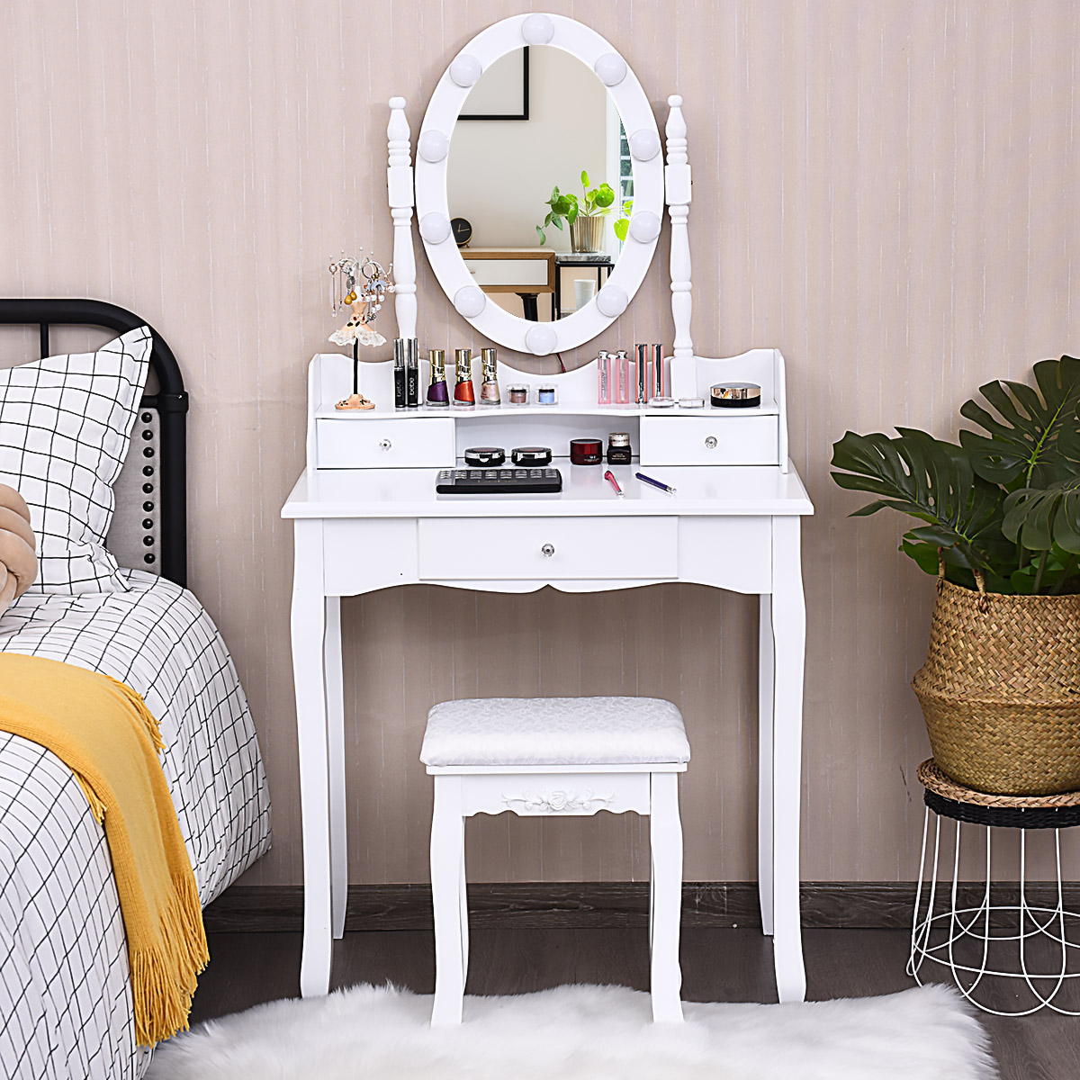 Costway Makeup Vanity Dressing Table 10 Dimmable Bulbs WhiteBlackBrown Costway Makeup Vanity Dressing Table 10 Dimmable Bulbs WhiteBlackBrown