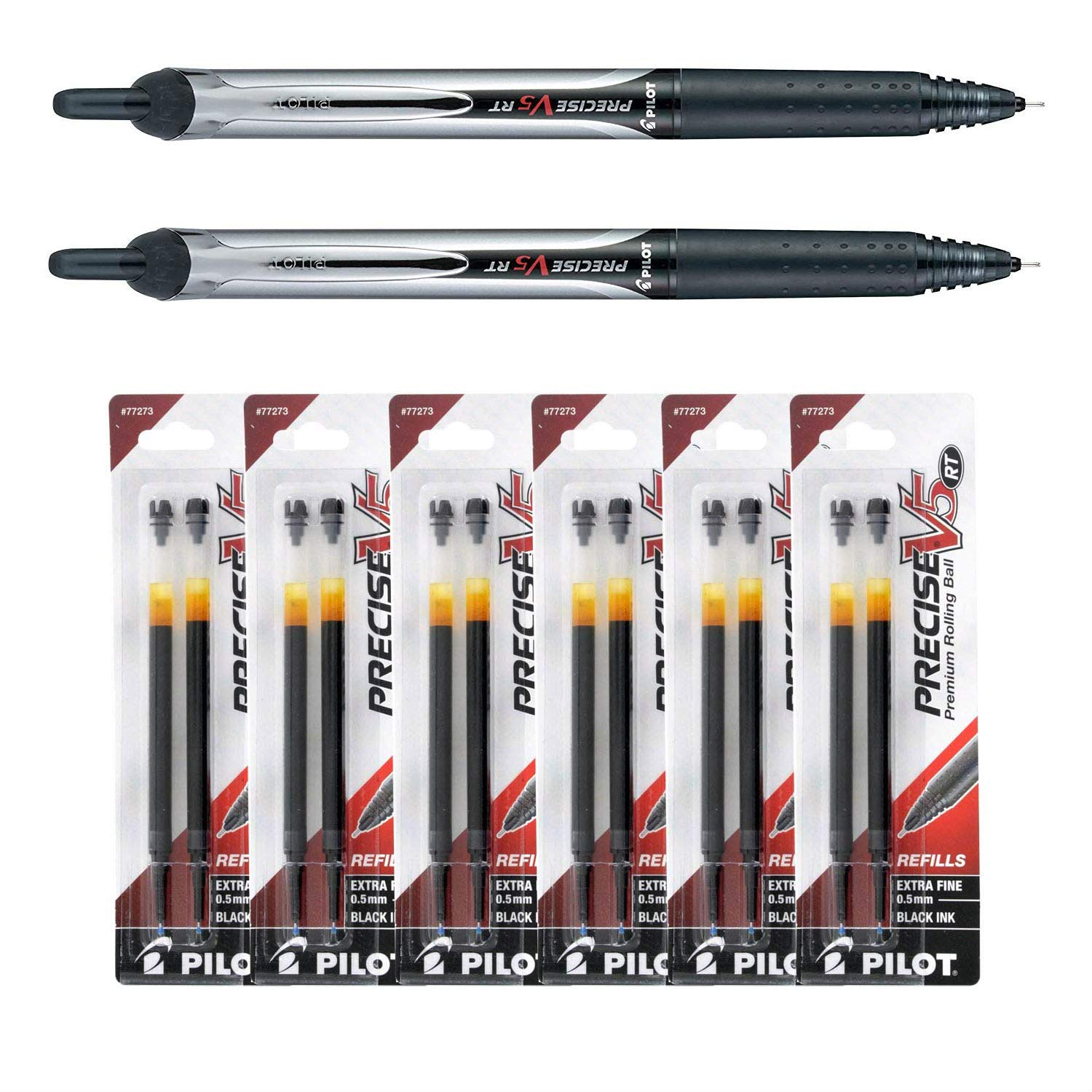 Pilot Precise V5 Rt 2 Pens 26062 With 6 Packs Of Refills Black Ink 0