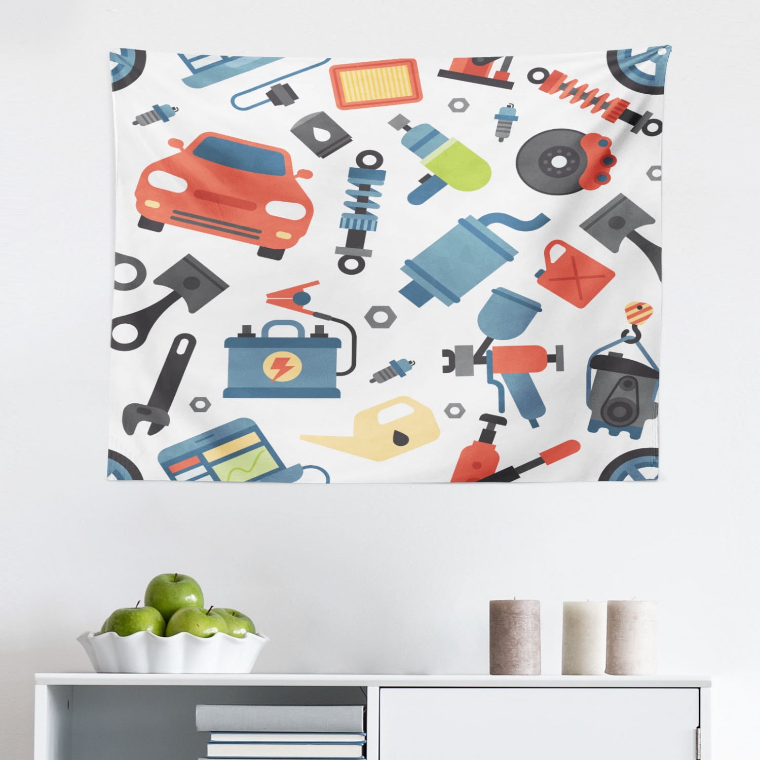 Auto Mechanic Tapestry, Retro Service Premium Club Lettering with Old ...